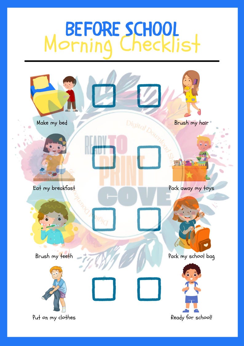 Before School Morning Checklist for Kids - Etsy