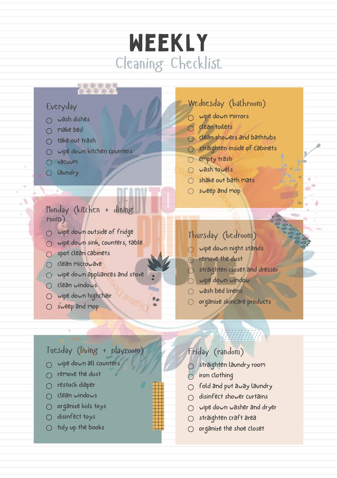 Reusable Weekly Cleaning Checklist With Magnetic Backing and Dry Erase ...