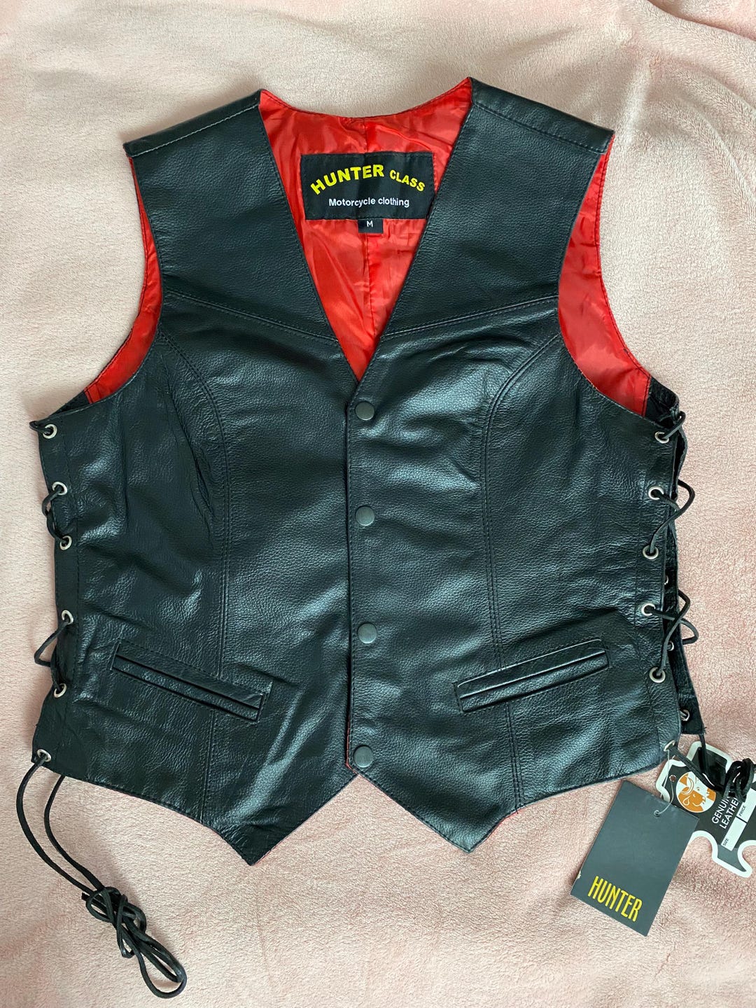 Vintage Women’s Black Leather Vest Biker Festival Waistcoat Lace up ...