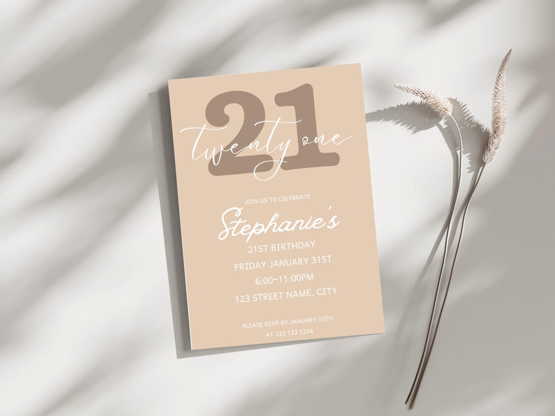 Custom Beige Birthday Invitation Template, Minimalist Birthday Invite ...