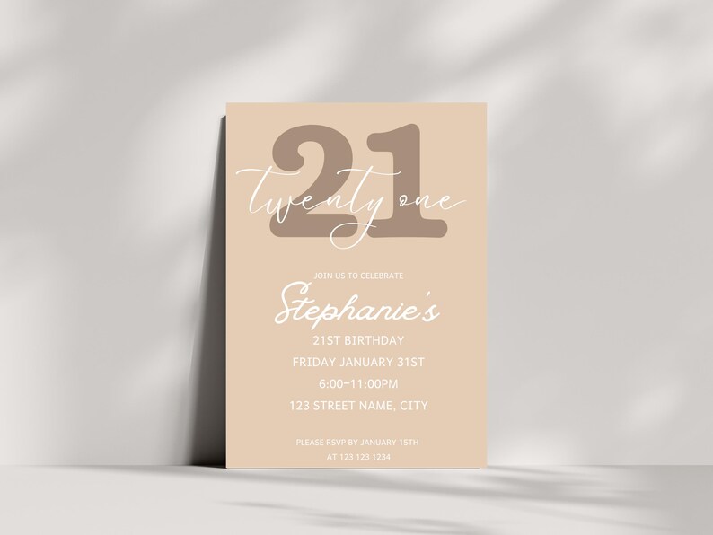 Custom Beige Birthday Invitation Template, Minimalist Birthday Invite ...