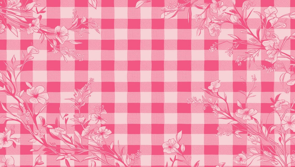Pink Gingham Flower Print - Etsy