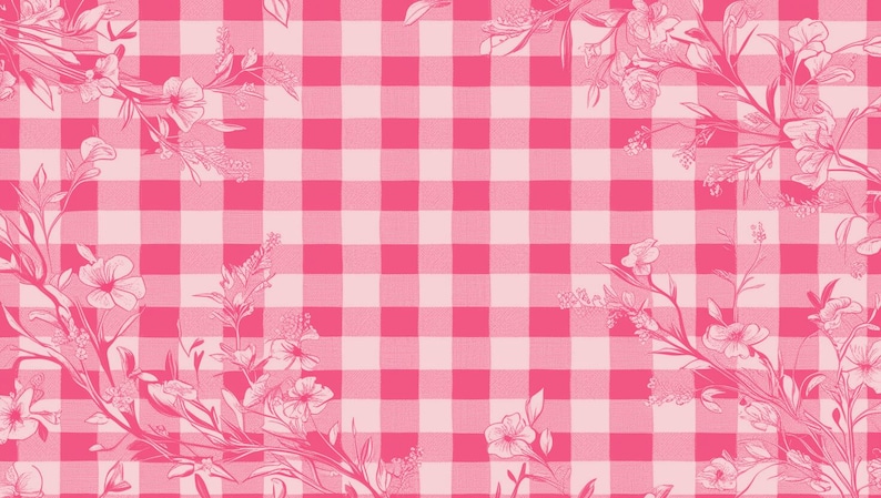 Pink Gingham Flower Print - Etsy