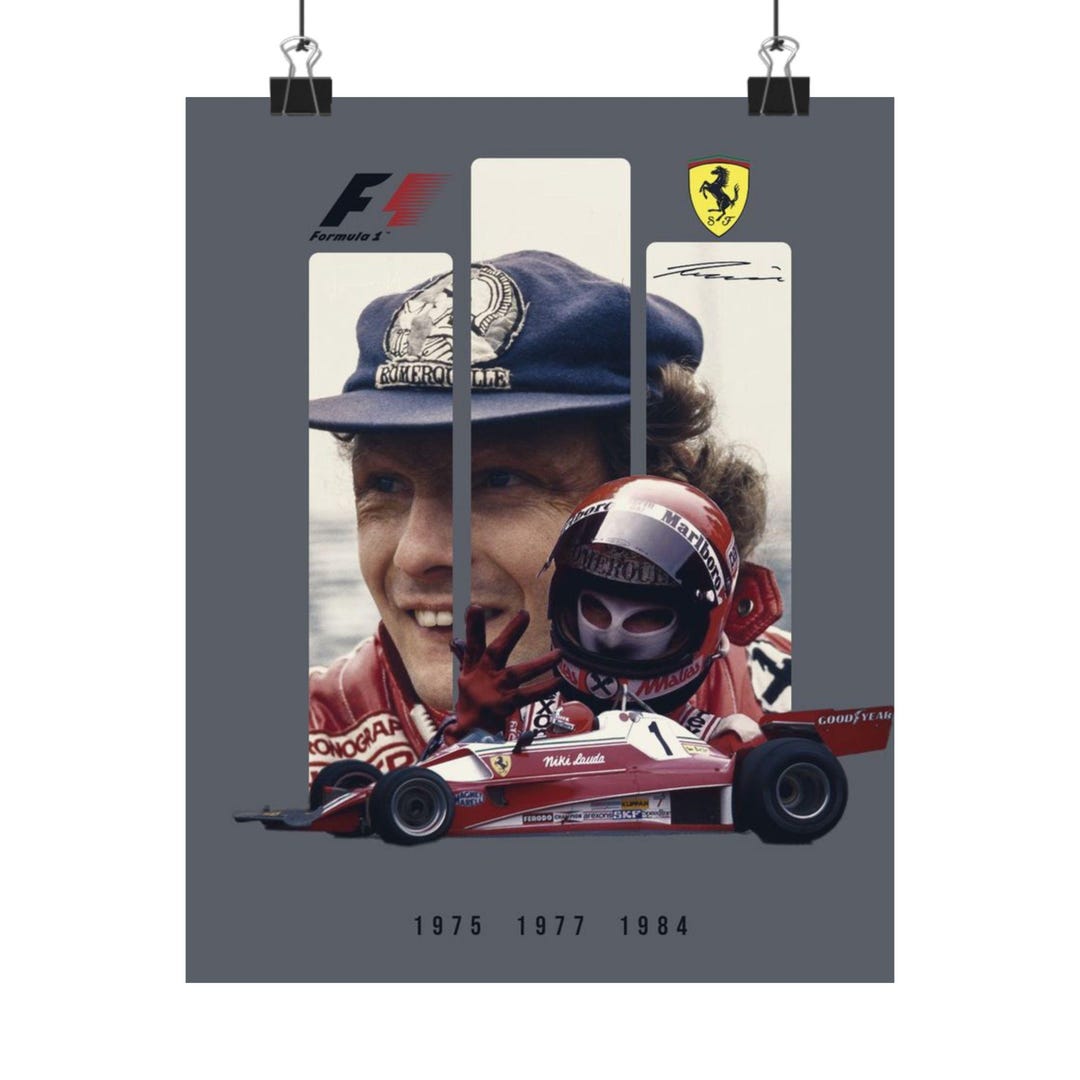 Niki Lauda F1 Poster - Ferrari and Mclaren Champion (1975, 1977, 1984 ...