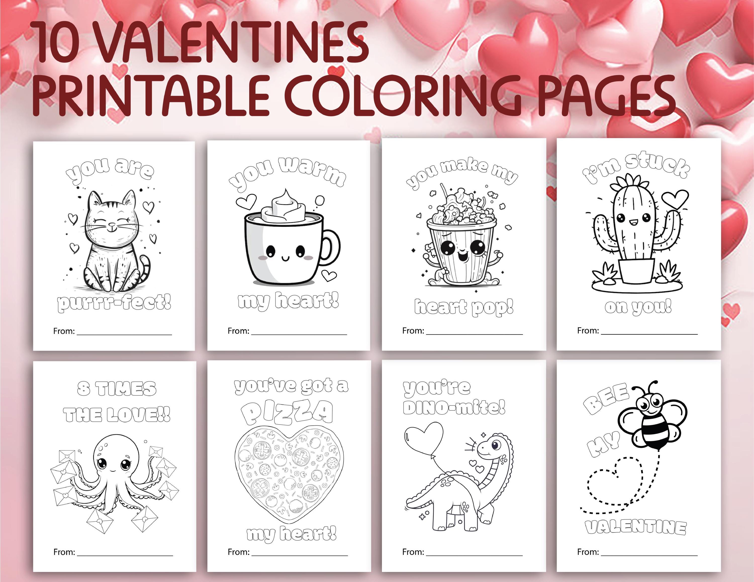 10 Valentines Printable Coloring Pages for Kids With Cute Animals and ...