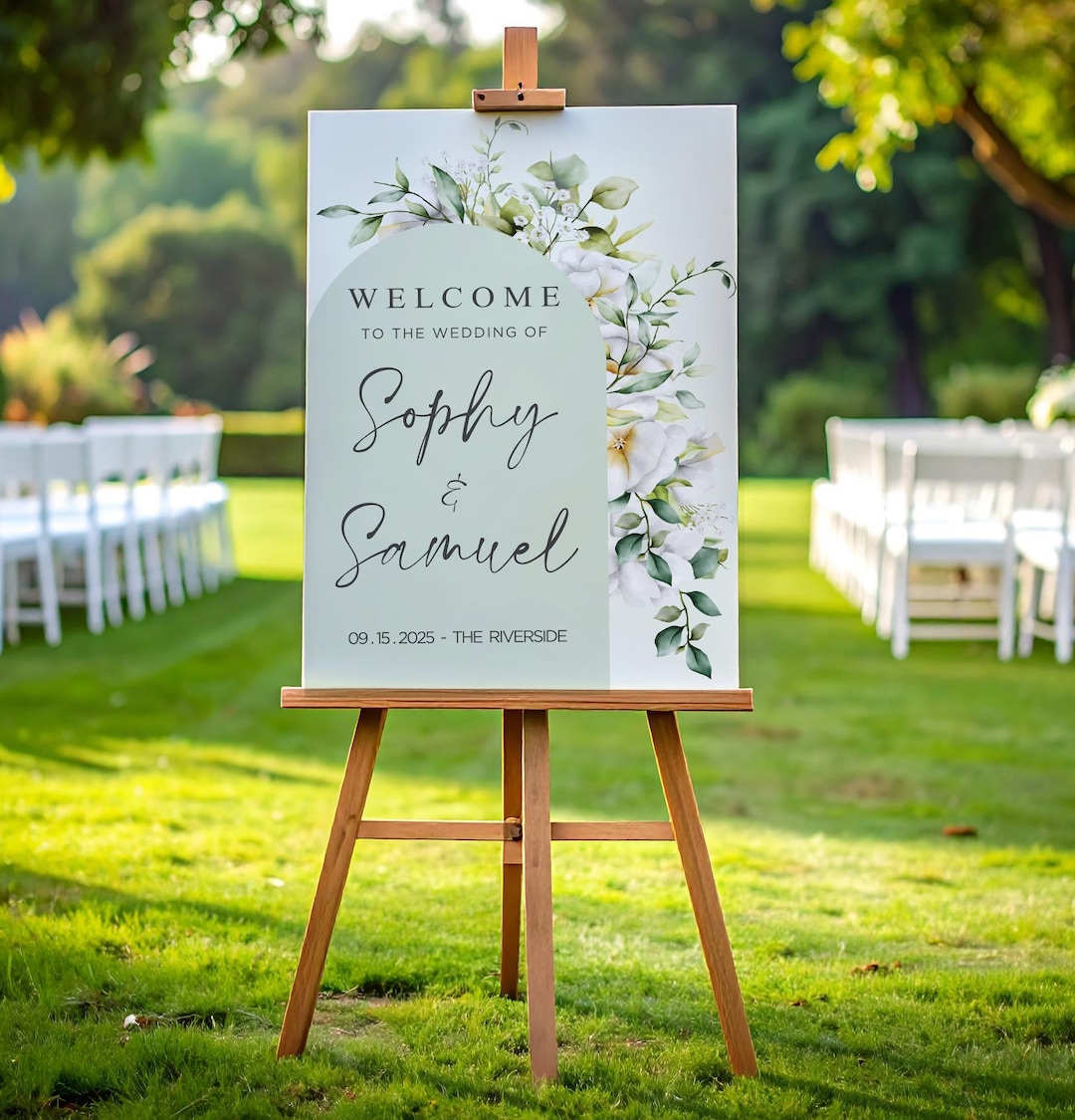 Custom Wedding Welcome Sign, Elegant Floral Design, Printed & Shipped ...