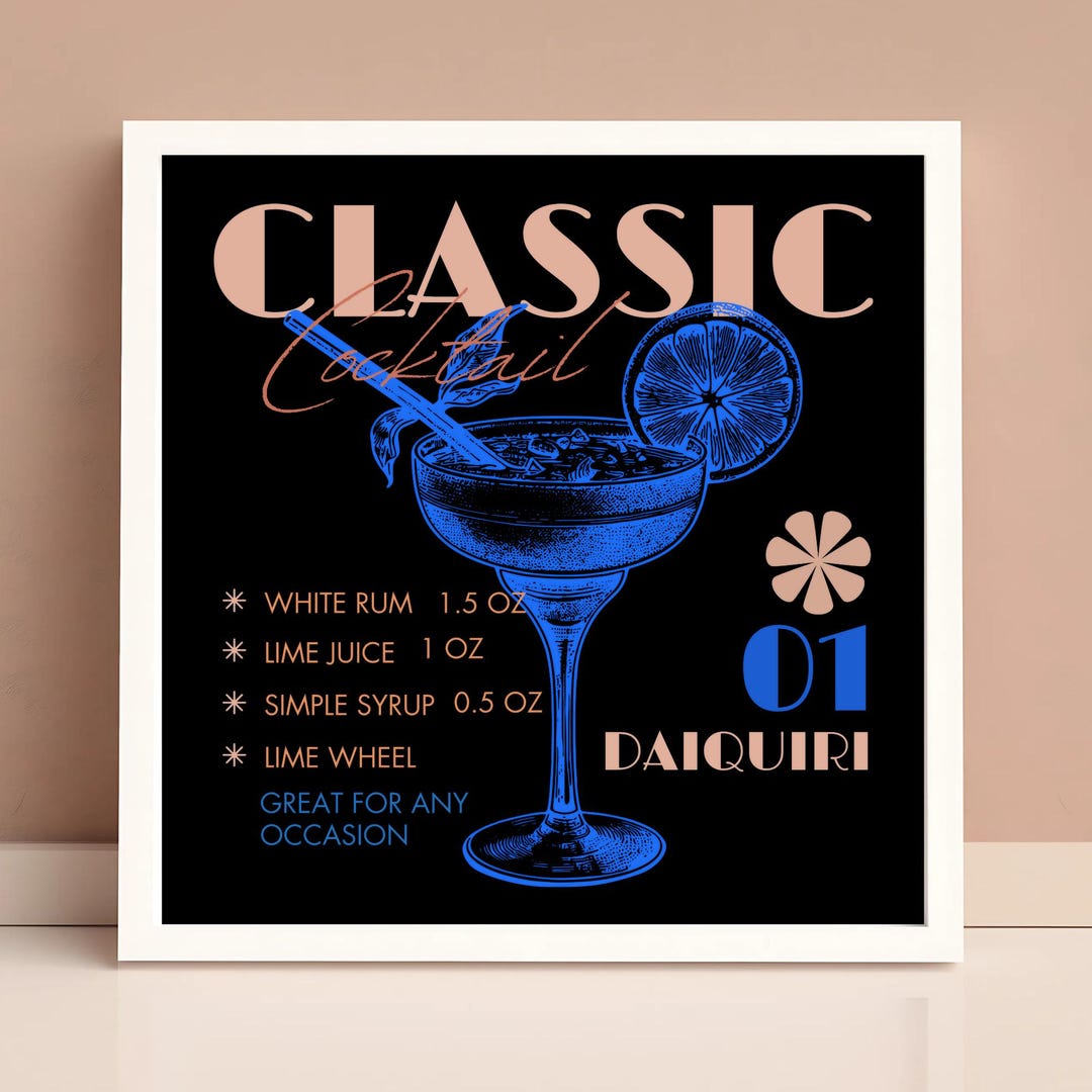 Daiquiri Cocktail Wall Art, Signature Cocktail Recipe Poster, Home Bar ...
