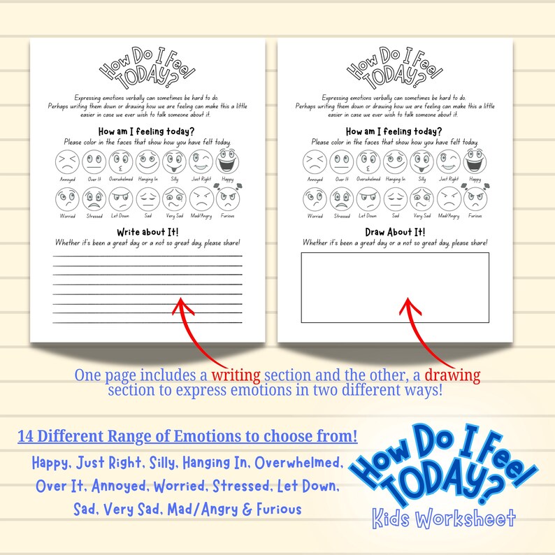 How Do I Feel Today Kids Healthy Emotional Worksheet writing & Drawing ...