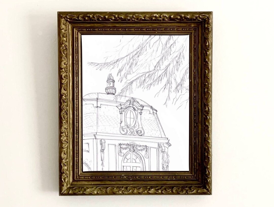 French Architectural Line Drawing Pavillon Louis XV Sketch, Parc De ...