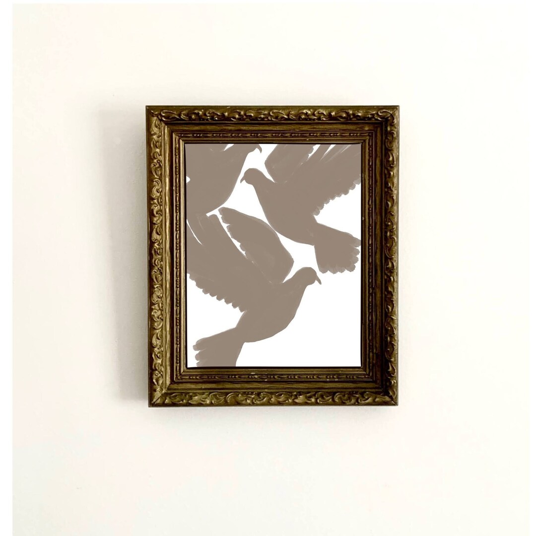 Doves Flying Print Brown Bird Painting Print Neutral Bird - Etsy