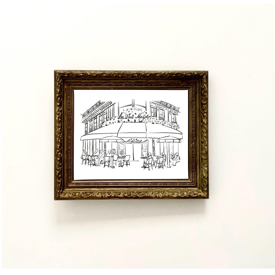 French Cafe Line Drawing, Paris Street Illustration, Neutral French ...