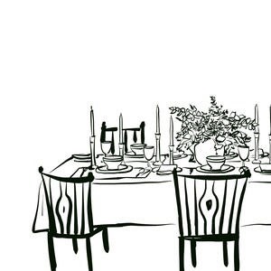 Modern Minimalist Fine Dining Line Drawing, Dinner Party Host Gift ...