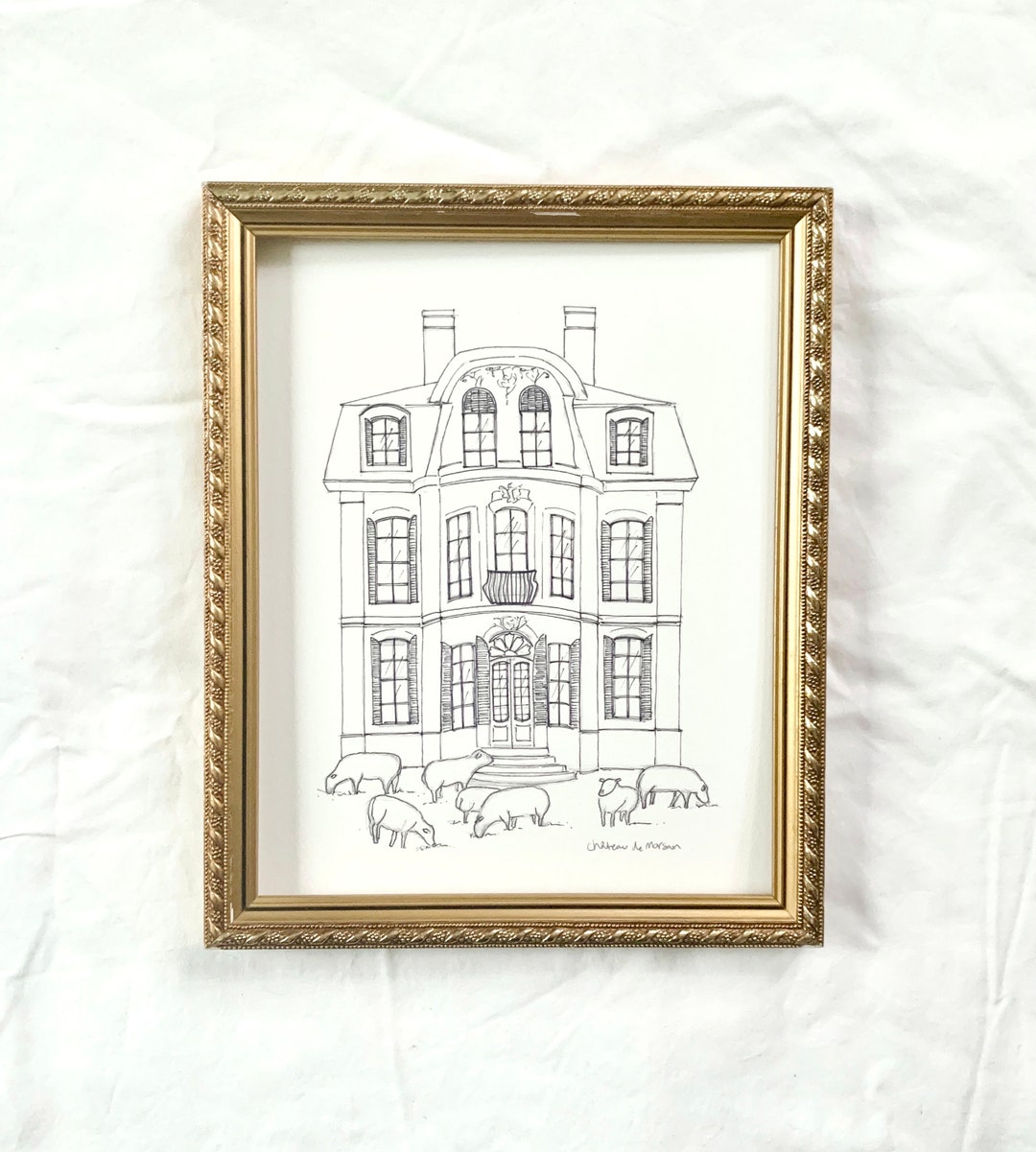 Chateau Morsan Drawing With Sheep, French Architecture Sketch, French ...