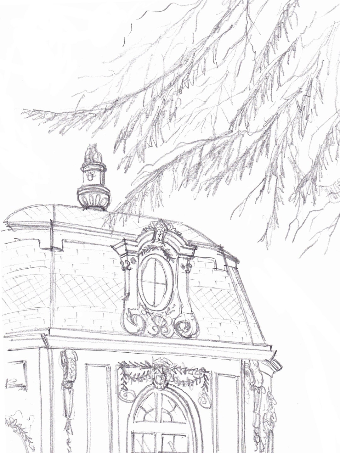 French Architectural Drawing, Pavillon Louis XV Sketch, Parc De ...