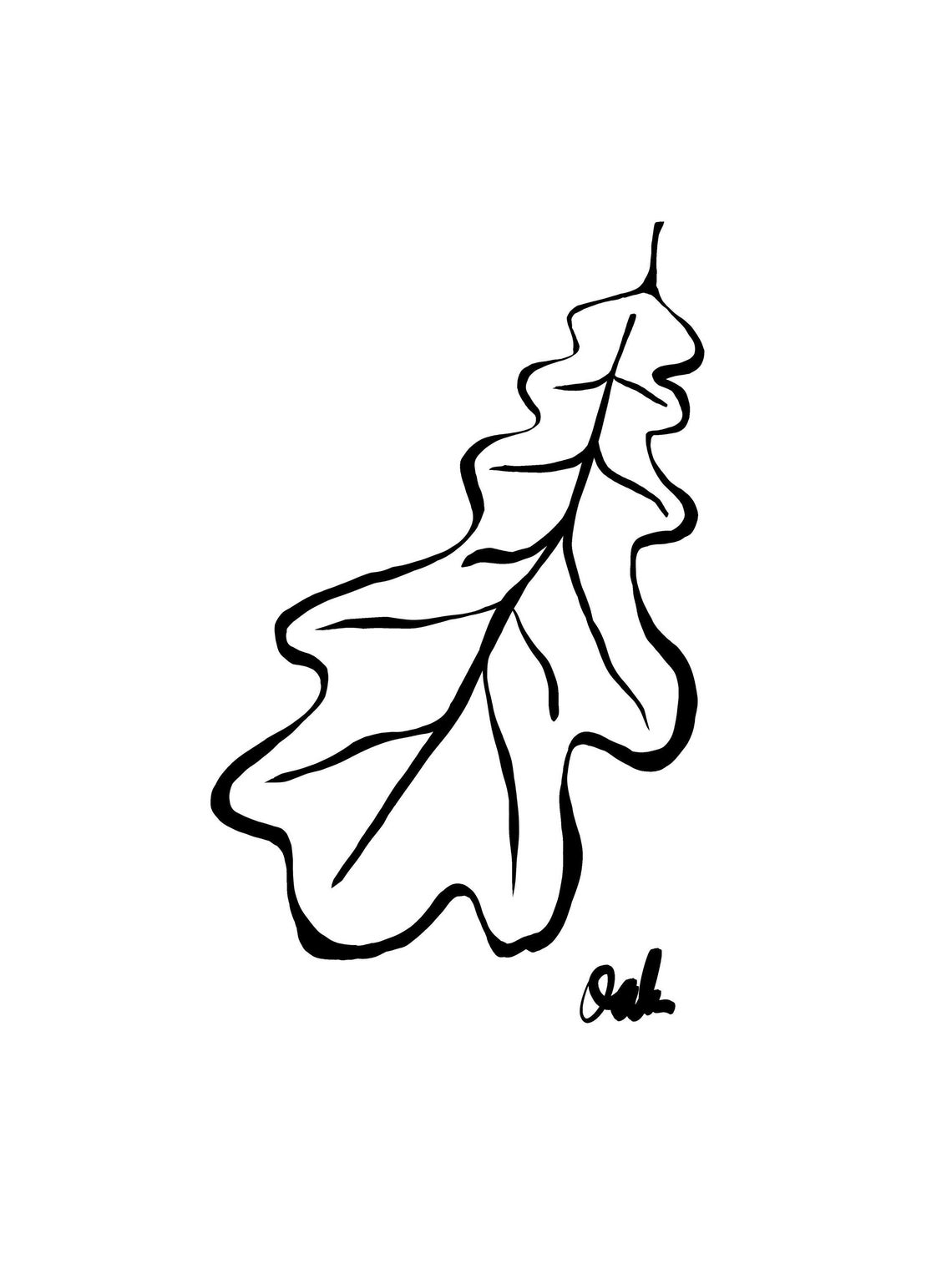 Oak Leaf Line Drawing Autumn Nature Art Black and White Leaf - Etsy