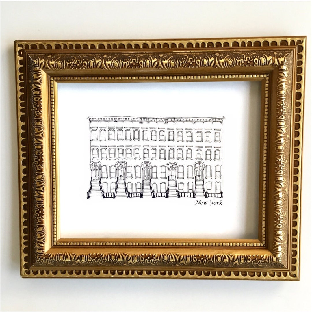 NYC Brownstone Line Drawing Art Print: New York City Street Sketch - Etsy