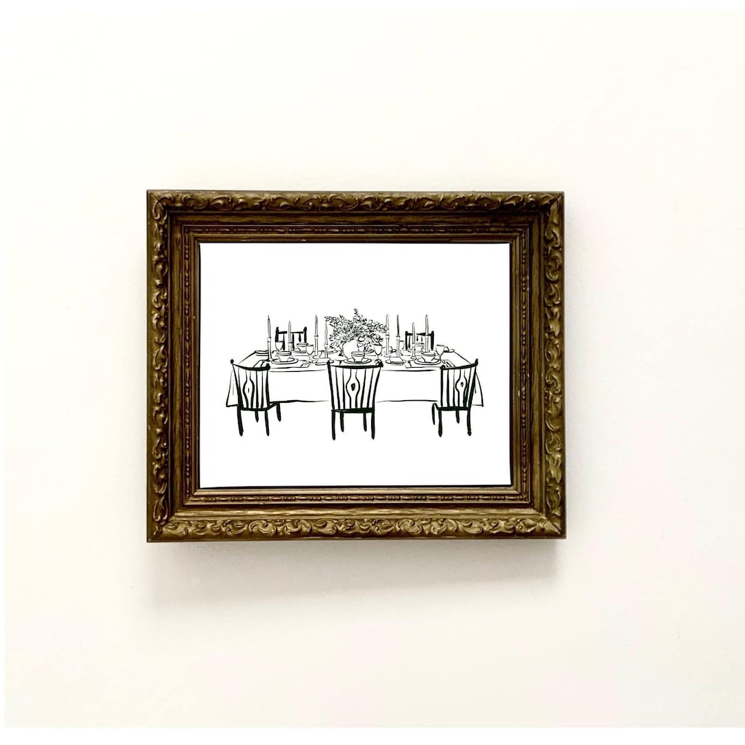 Modern Minimalist Fine Dining Line Drawing, Dinner Party Host Gift ...