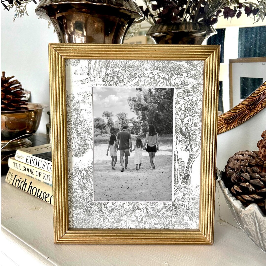 Patterned Wallpaper Mat for Photo Frame, French Toile Coastal Grandmother Inspired Mat for ...