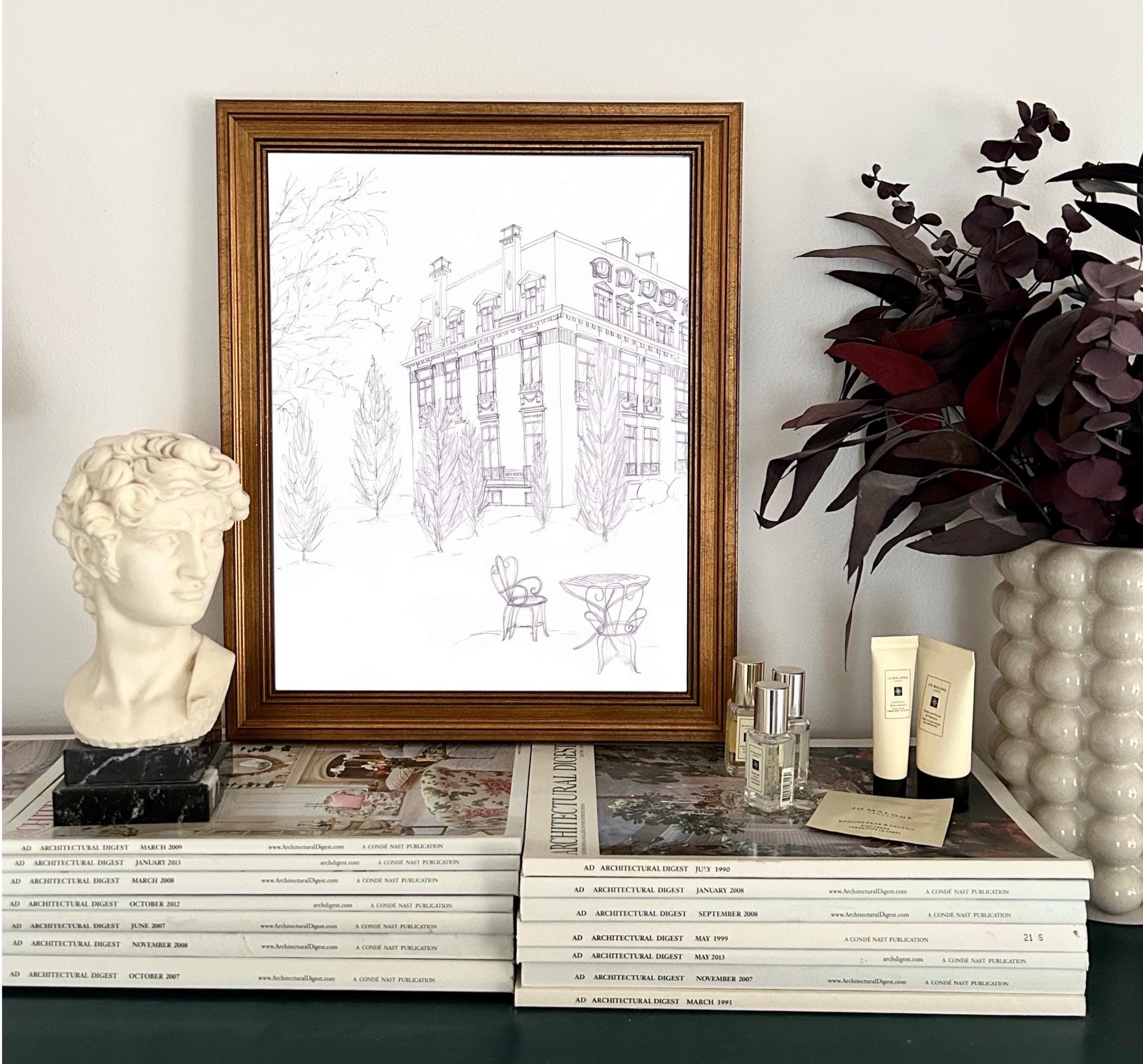 French Chateau Sketch Print: Whimsical Pencil Line Drawing - Etsy