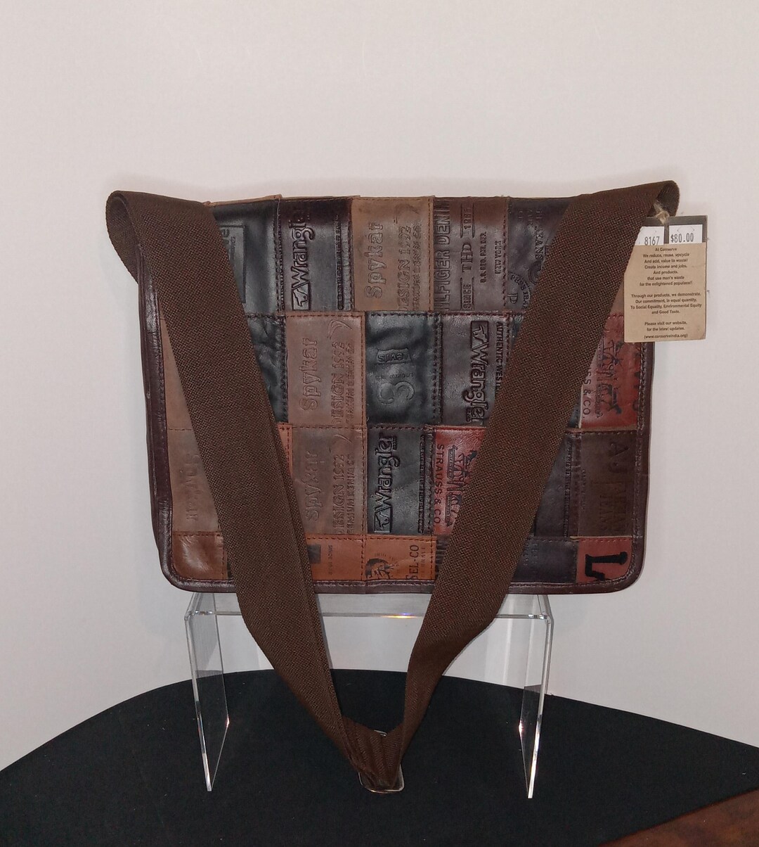 Cool Messenger Bag With a Unique Leather Patchwork Motif. Velcro Flap ...
