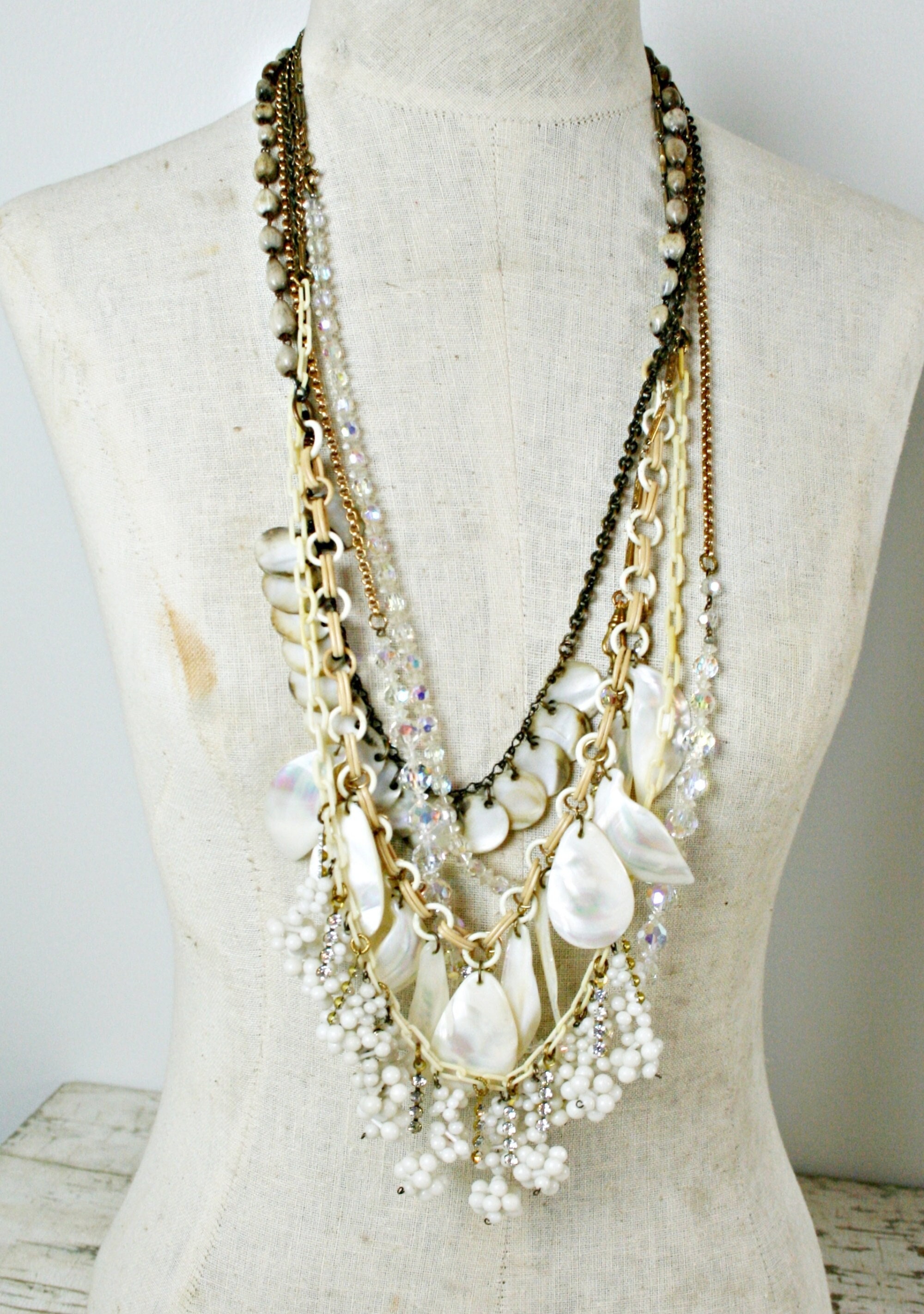 Antique Shabby White Layered Mixed Chain Statement Necklace - Etsy