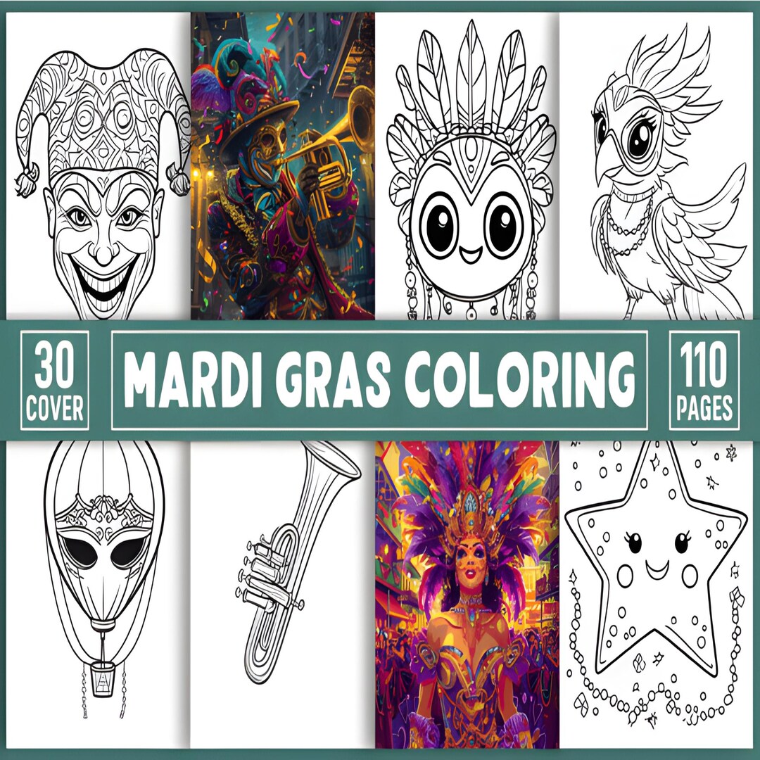 Printable Mardi Gras Coloring Book for Kids and Adults With Masks ...