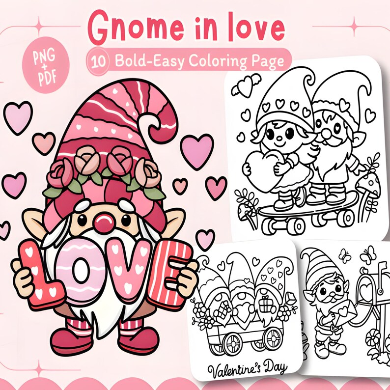 Gnome in Love Coloring Page - Adorable Valentine’s Day Printable | Fun ...