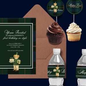 RL Inspired Preppy Bear Invitation, Water Bottle Labels, and Cupcake ...