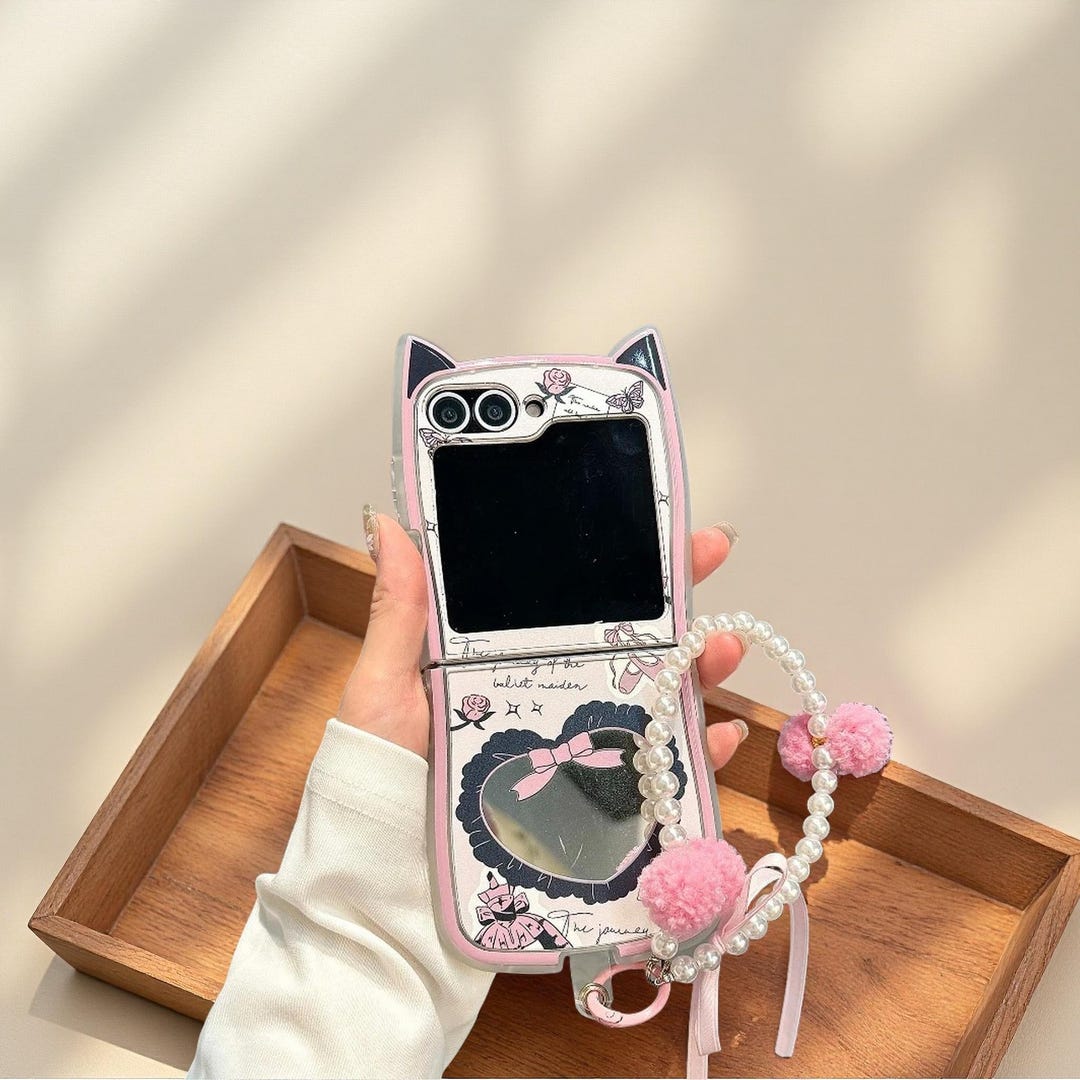 3D Cat Ear Mirror Case for Samsung Z Flip 6 5 4 3 – Cute Ballet Bow ...