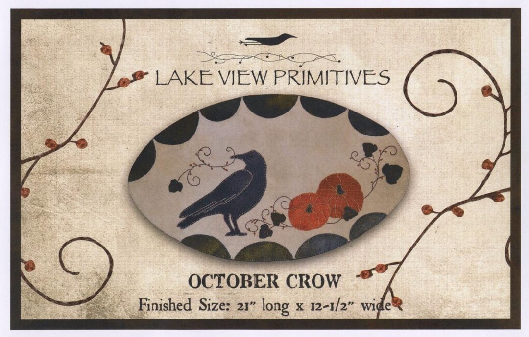 October Crow Halloween Fall Autumn Wool Lake View Primitives Quilt ...