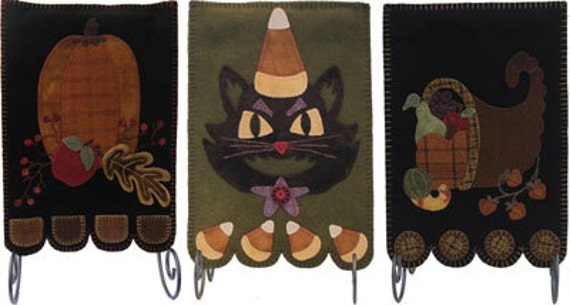 Fall Banners Halloween Pumpkin LAS912 Wool Quilt Pattern Lily | Etsy