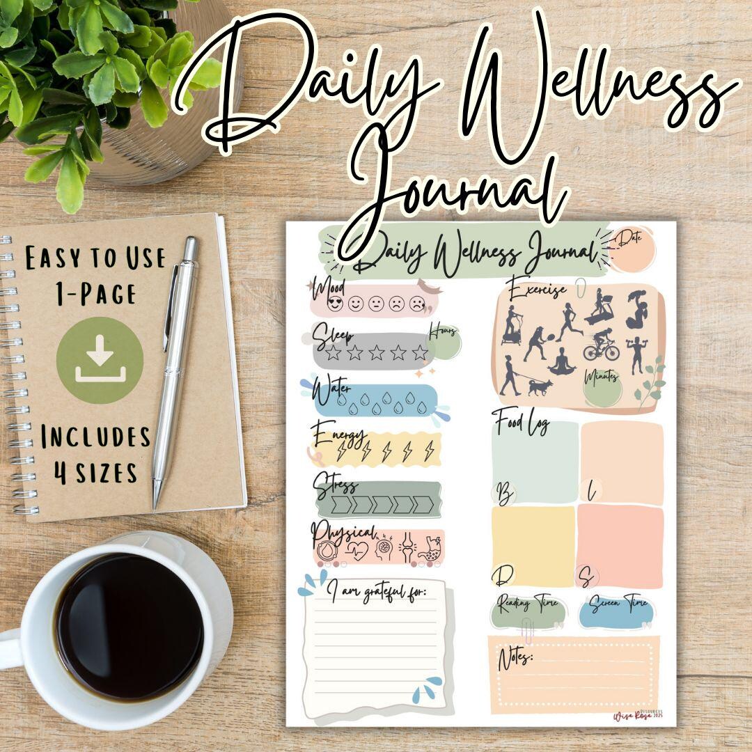 Simple Beautiful Daily Health & Wellness Journal Tracker Printable Page ...