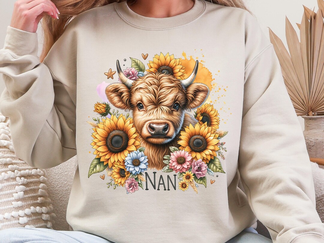 Nan Highland Cow PNG, Cowhide Png, Cute Grandma Cow Sublimation Design ...
