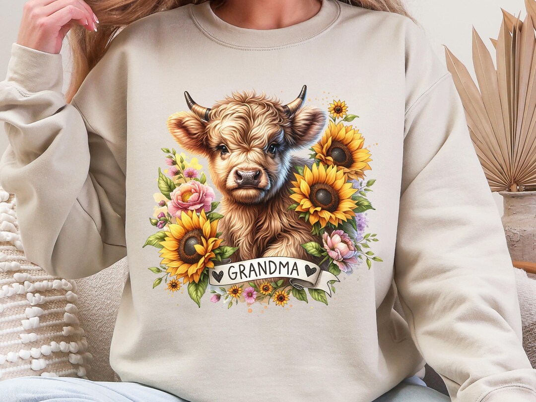 Grandma Highland Cow PNG, Cowhide Cute Grandma Cow Sublimation Design ...