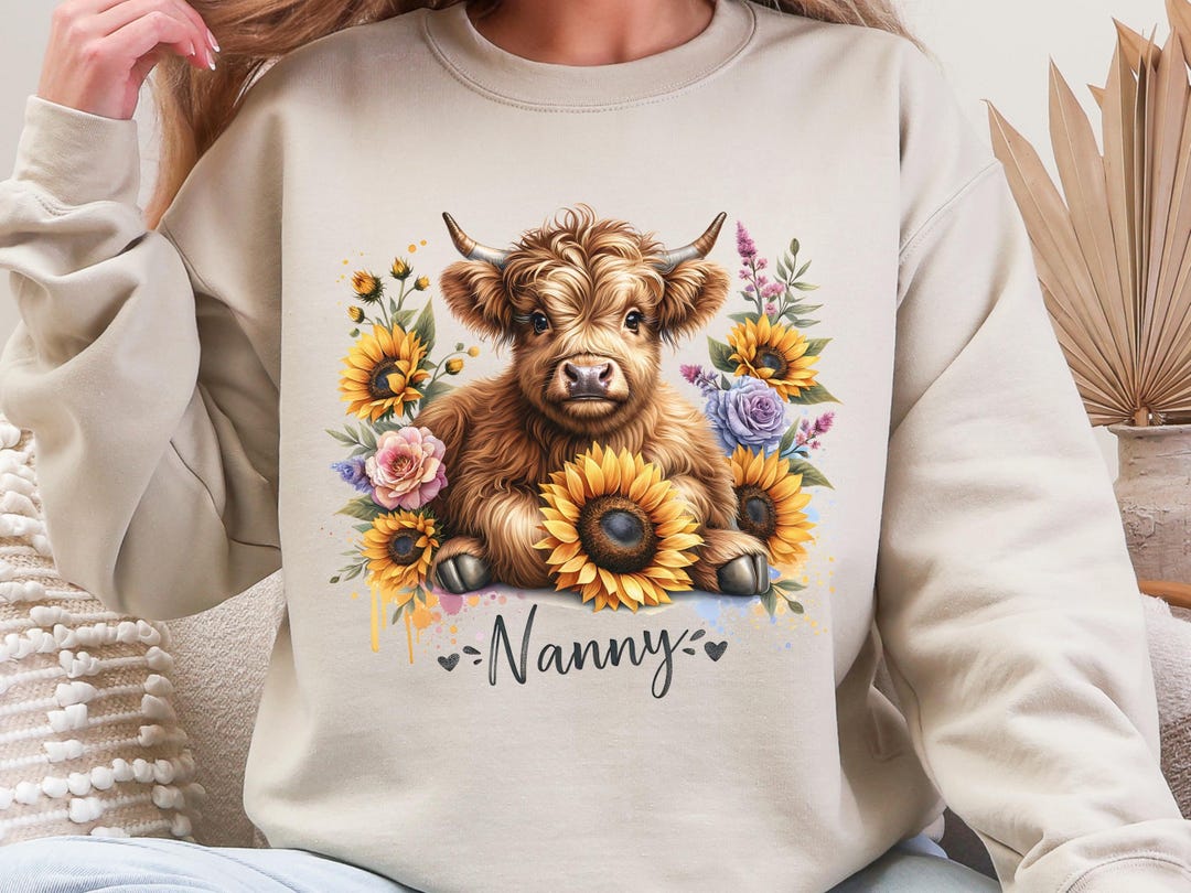 Nanny Highland Cow PNG, Cowhide Png, Cute Grandma Cow Sublimation ...