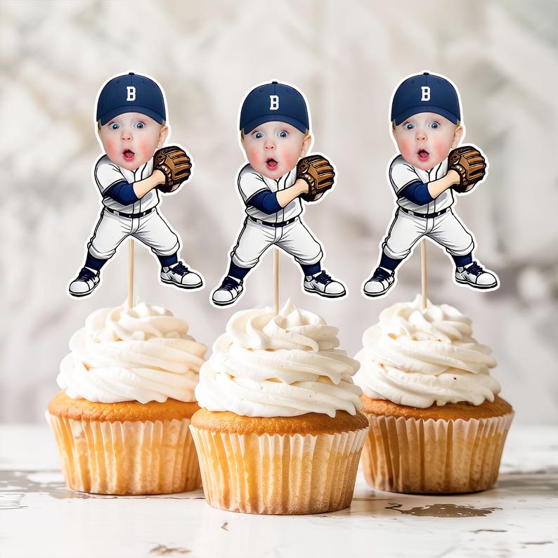 Custom Photo Baseball Cupcake Toppers, Face Cupcake Topper, Face ...