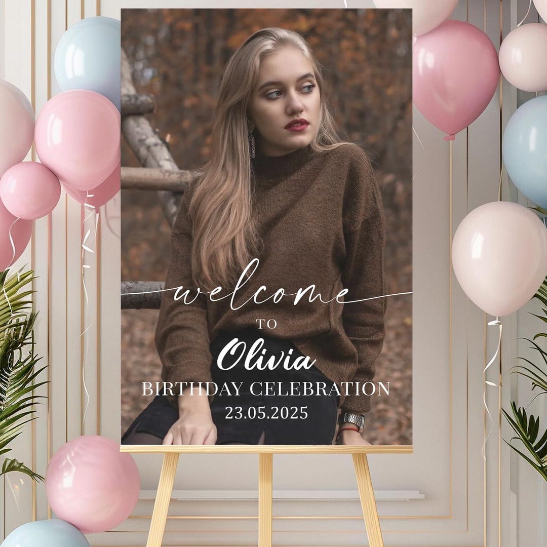 Personalized Birthday Welcome Sign With Photo, Any Age Birthday Poster ...