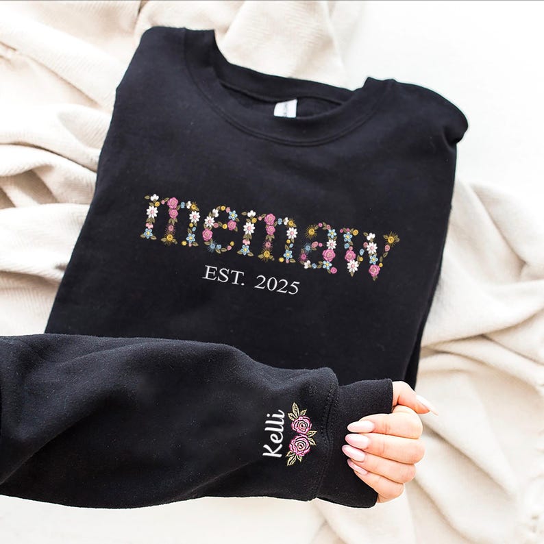 Embroidered Memaw Sweatshirt, Custom Memaw Floral Applique Sweatshirt ...