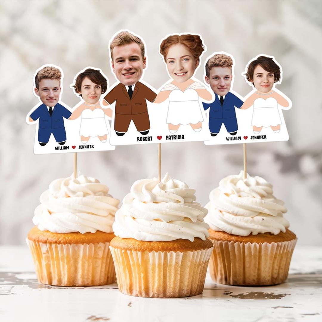 Personalized Photo Face Wedding Couple Decoration Cupcake Toppers ...