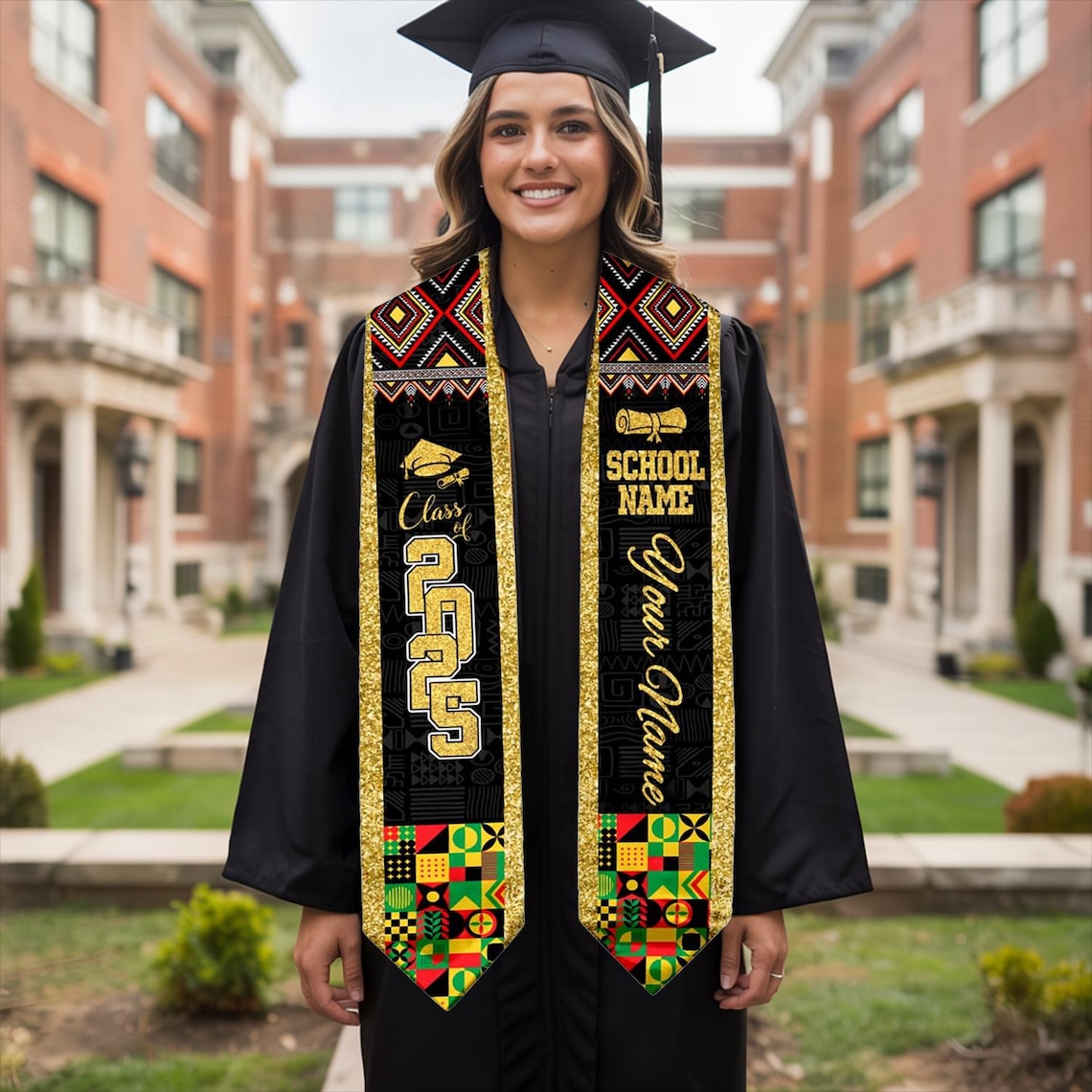 Personalized African American Graduation Sash, African Flag Grad Sash ...
