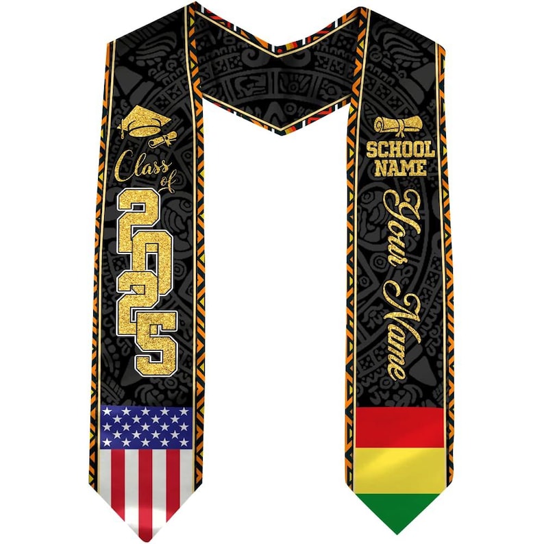 Personalized African American Graduation Sash, African Flag Grad Sash ...