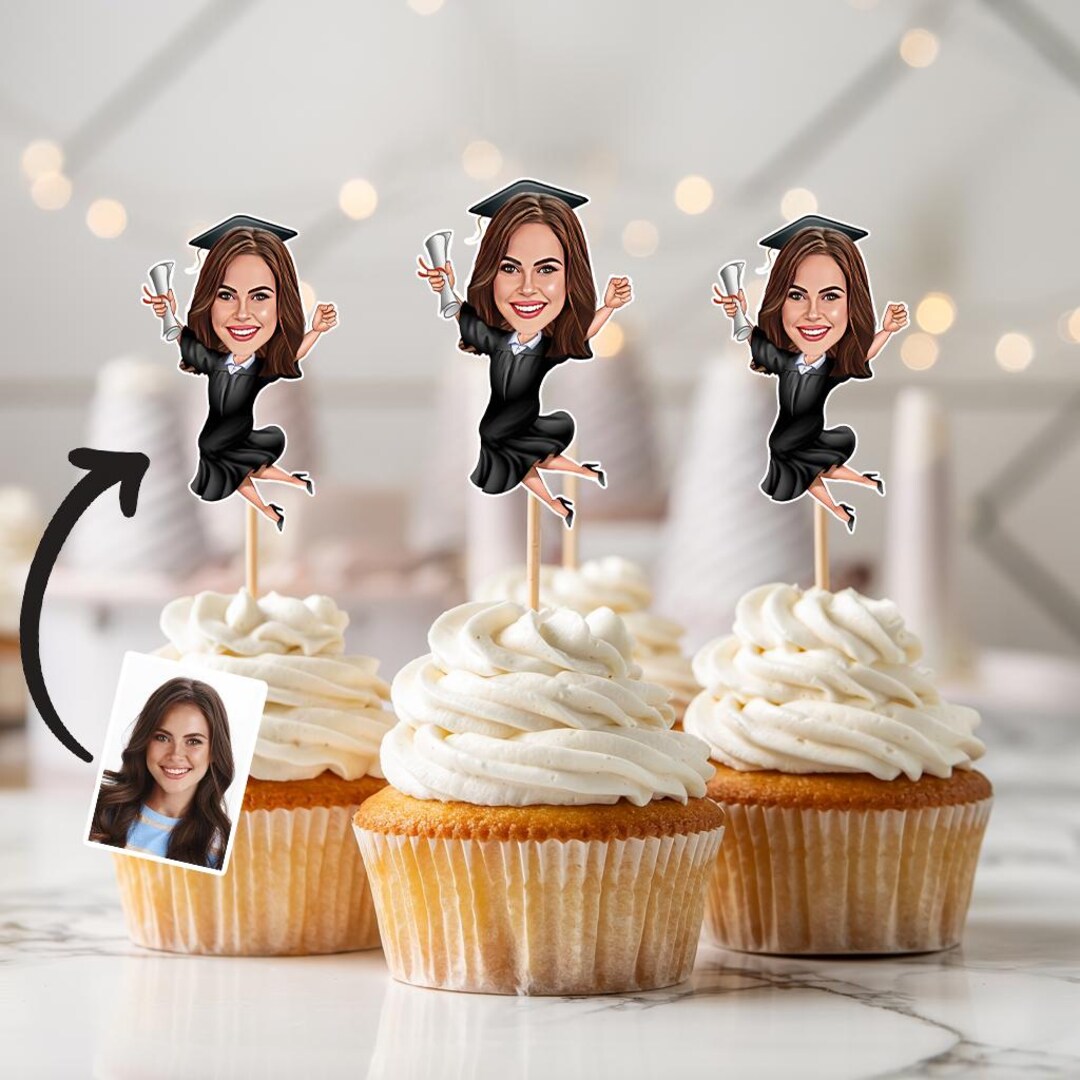 Custom Female Graduation Cupcake Toppers, Personalized Graduation ...