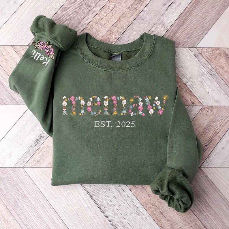 Embroidered Memaw Sweatshirt, Custom Memaw Floral Applique Sweatshirt ...