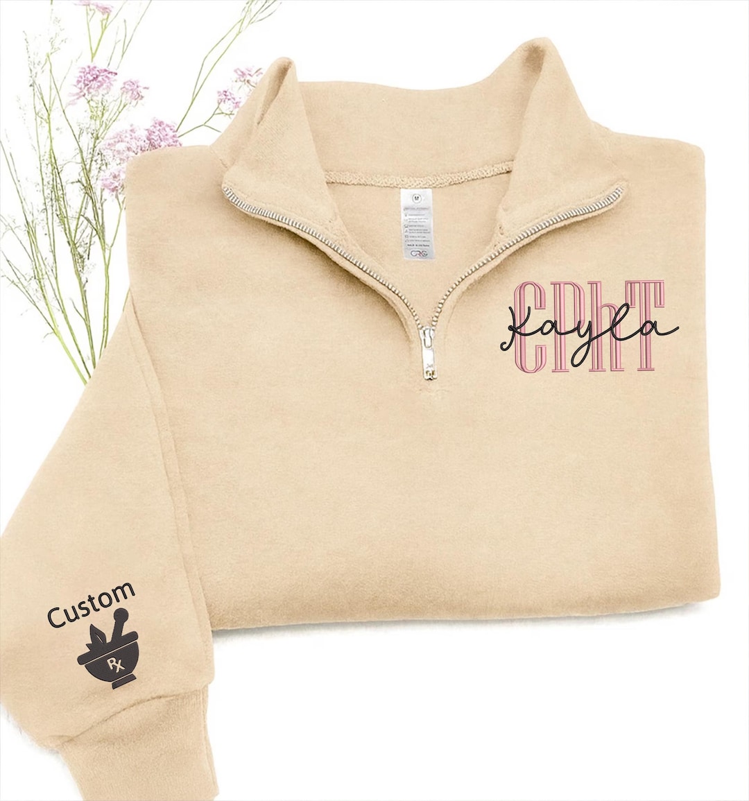 Custom Embroidered Cpht Quarter Zip Sweatshirt for Pharmacy Technicians ...
