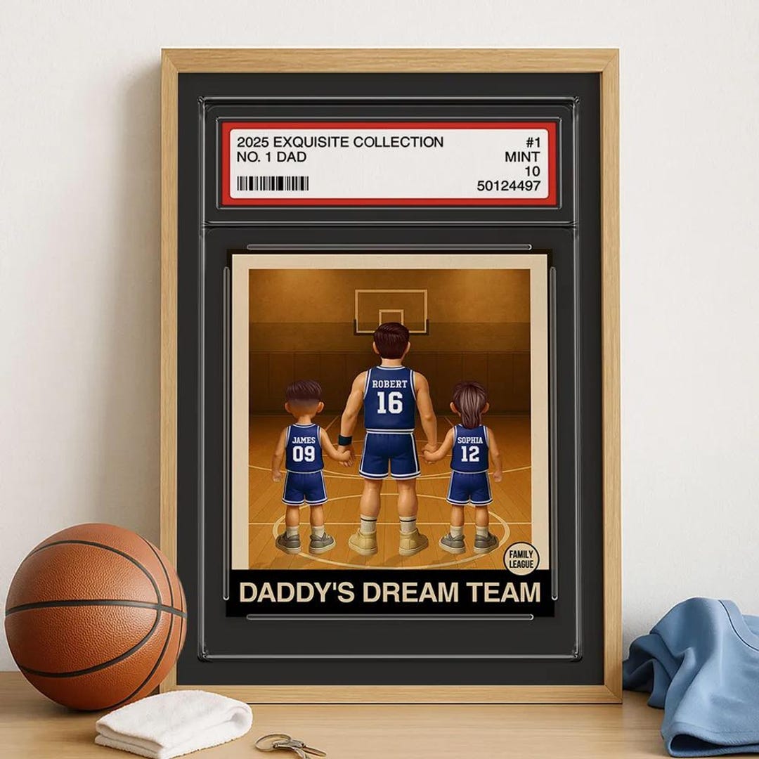 Basketball No. 1 Dad Man & Kids Trading Card Style Personalized Wooden ...