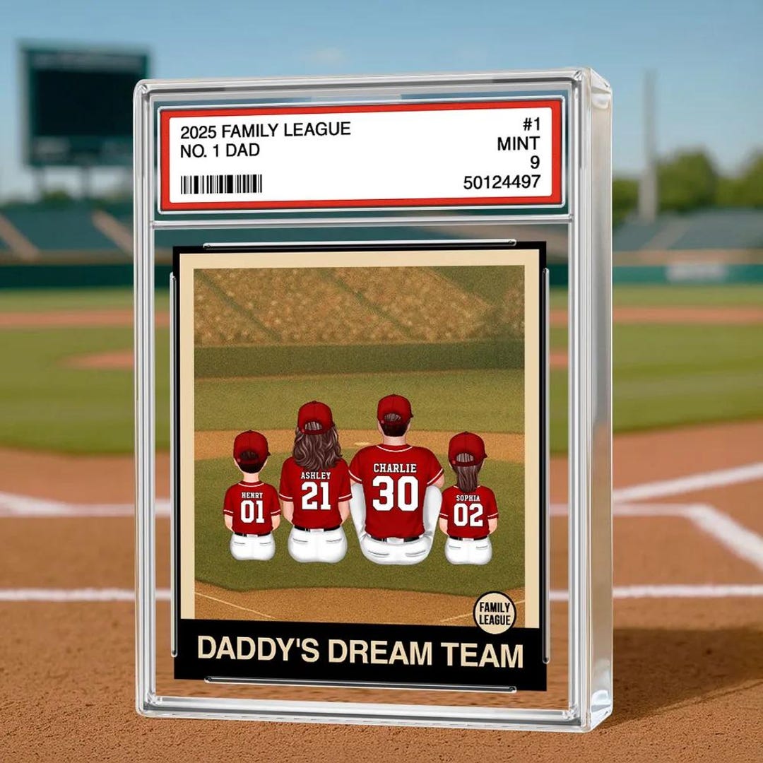 Custom Retro Baseball No. 1 Dad Man & Kids Sitting Trading Card Style ...