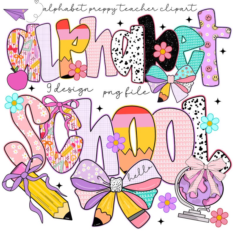 Floral Alphabet PNG: Retro Preppy Font, Teacher Letters (digital ...