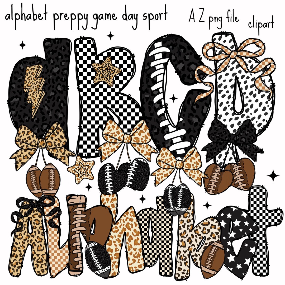 Preppy Alphabet PNG Bundle: Grandmillennial Game Day Letters (digital ...