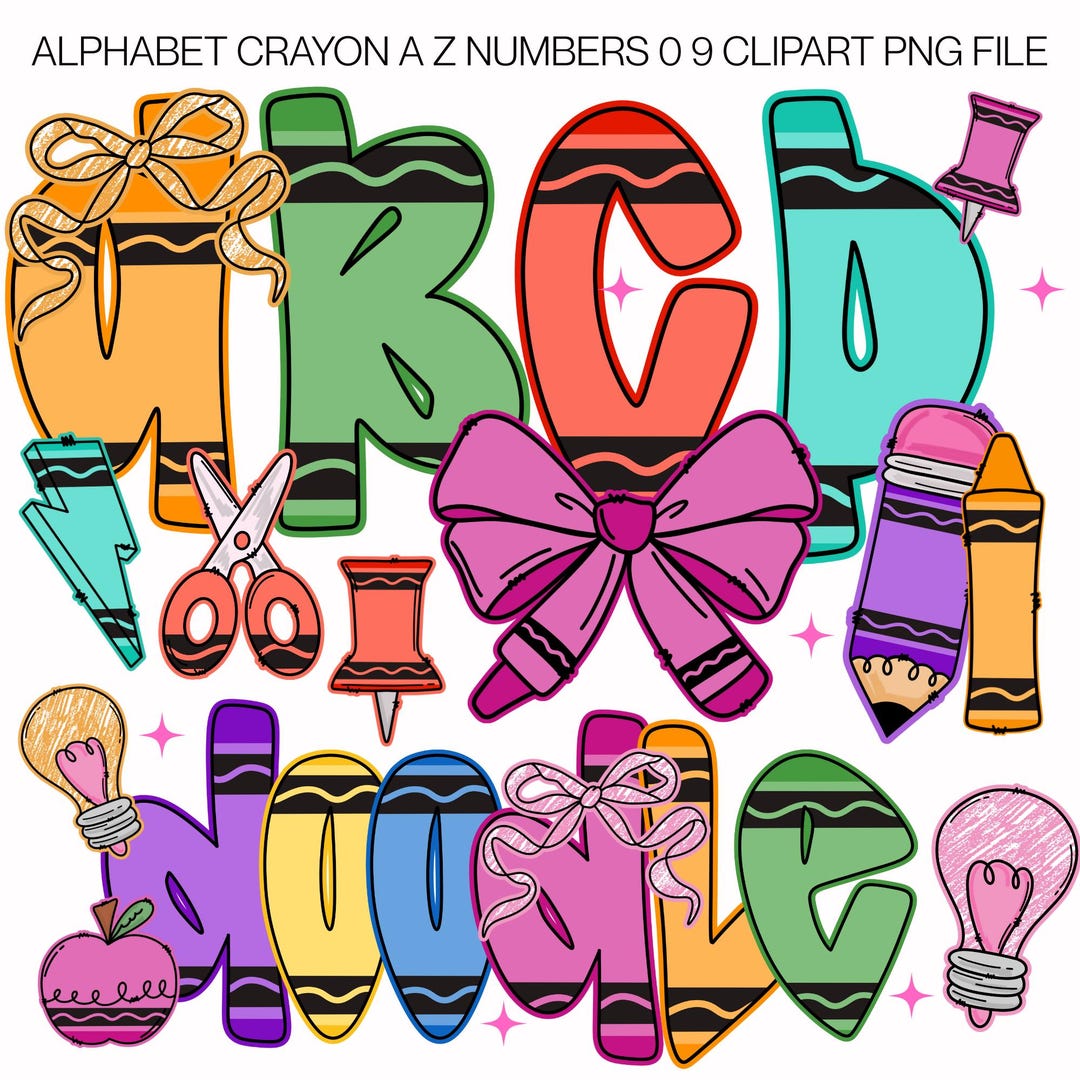 Crayon Alphabet PNG | Retro Preppy Font Clipart (digital Download) - Etsy