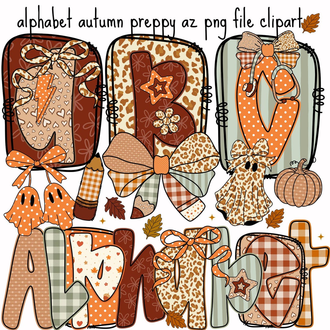 Floral Alphabet PNG: Preppy Fall Letters, Hand-drawn Font (digital ...